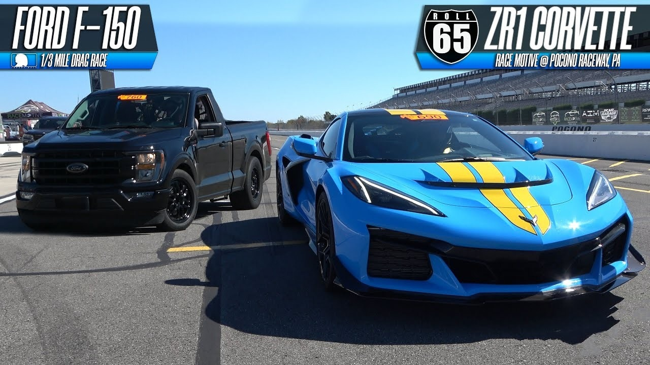 Chevrolet Corvette ZR1 2025 года и быстрый Ford F-150 устроили дуэль на ...